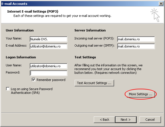 Setari Microsoft Outlook, setare client email Microsoft Outlook 2000 ...